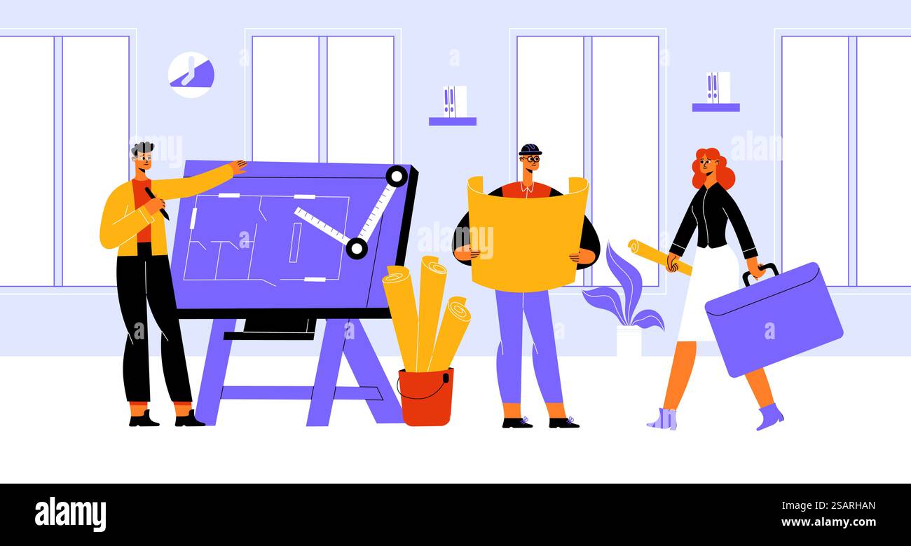 Builders, engineers, architects professional construction team workers. Illustration of ...