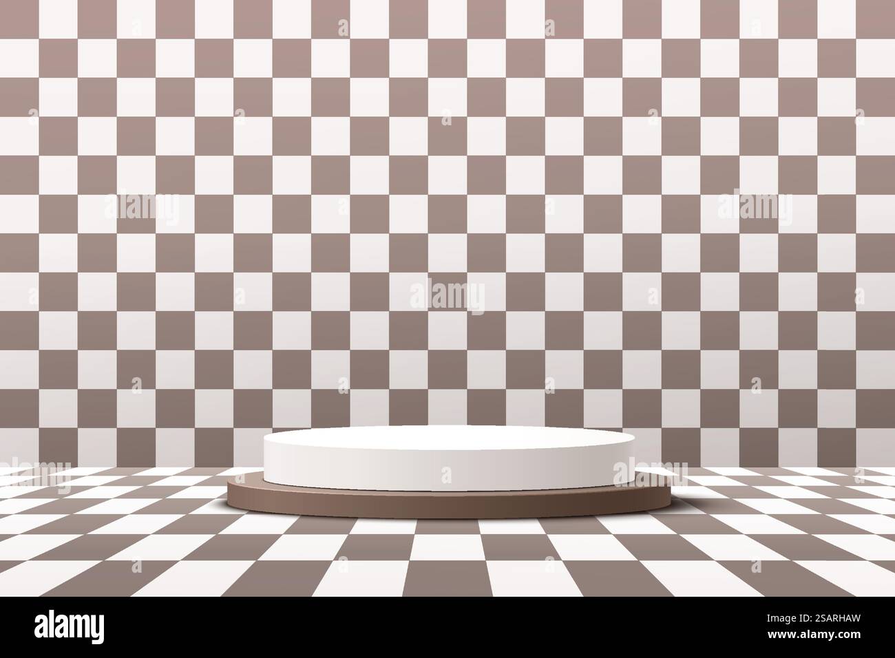 Abstract realistic 3D brown cylinder pedestal podium on perspective ...