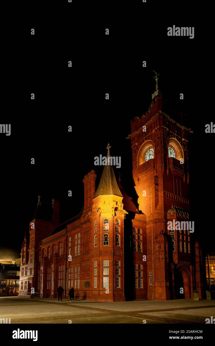The Pierhead Building in Cardiff Bay stands illuminated at night ...