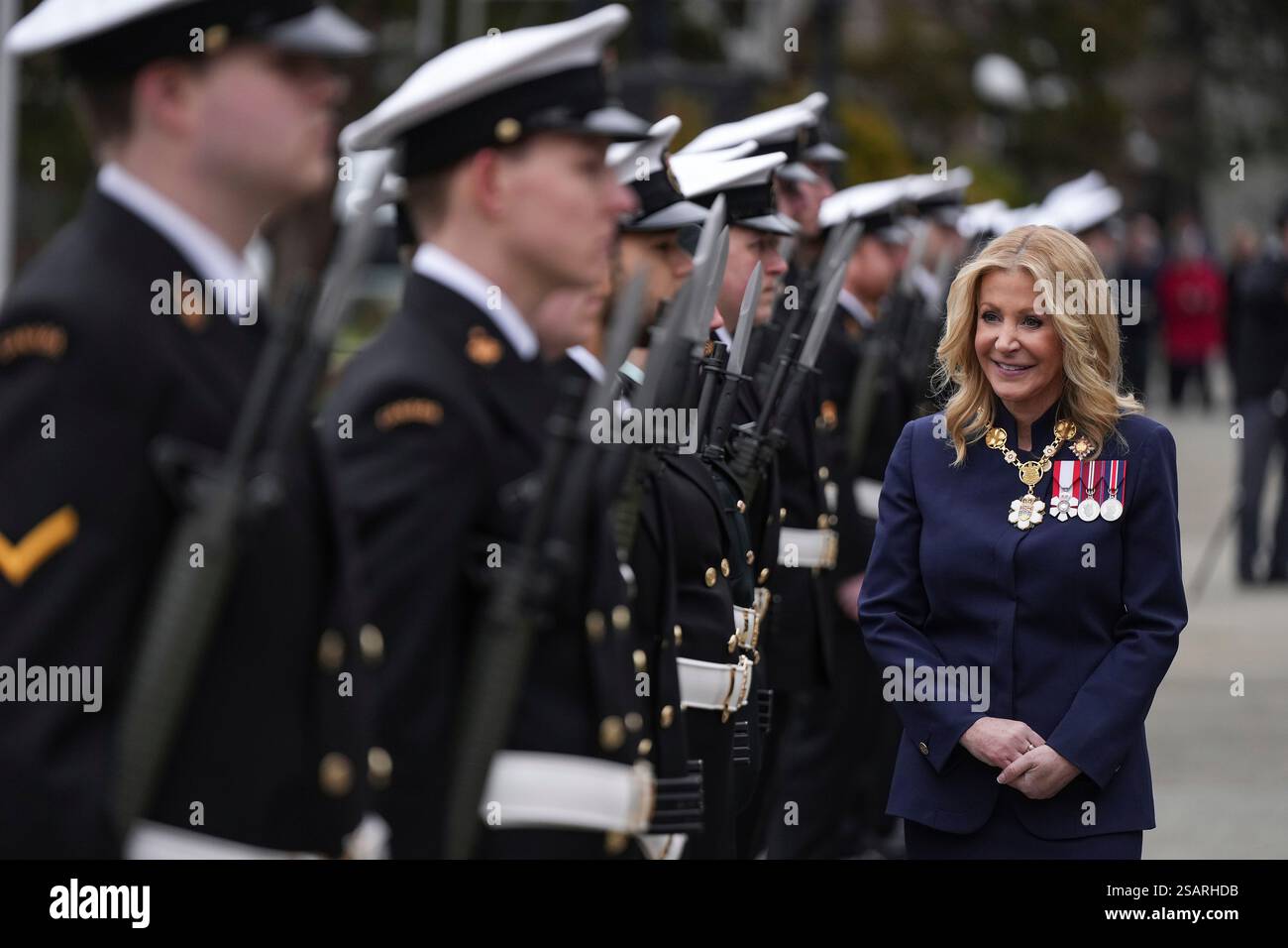 B.C. Lt-Gov. Wendy Cocchia inspects an honour guard after being sworn ...