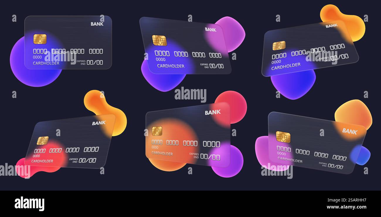 Transparent bank card. Abstract glass credit card template with blurred ...