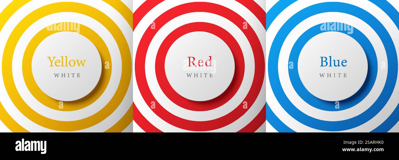 Set of radial circles yellow, red, blue and white background with copy ...