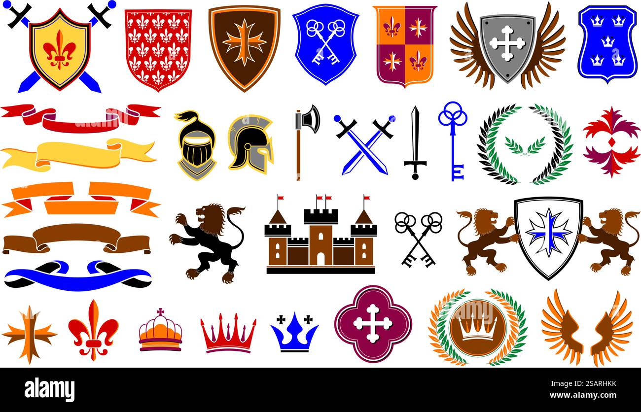 Antique heraldic emblem templates traditional medieval weapon and ...
