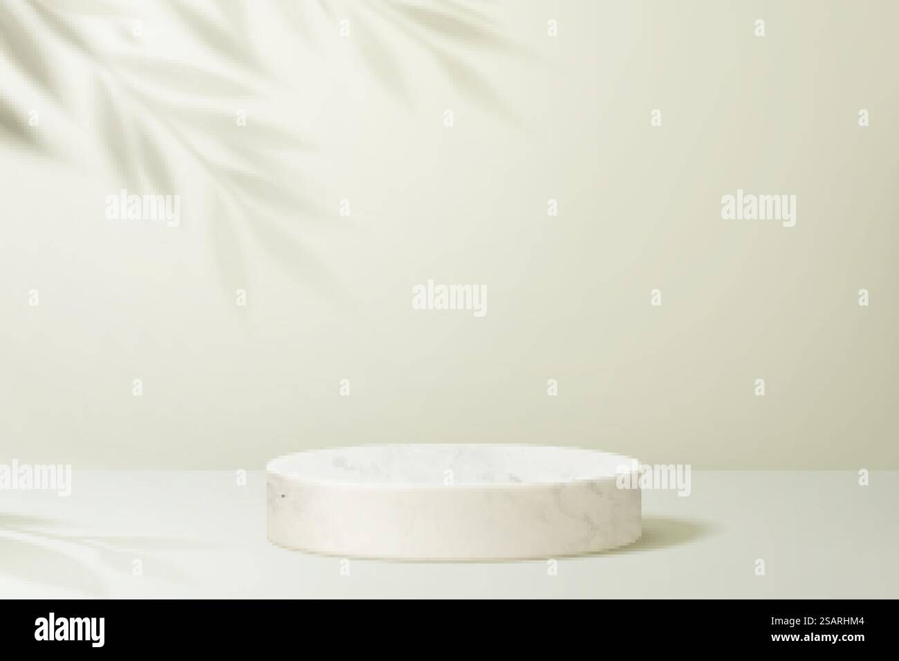 Round podium with shadow of a plant branch for displaying products in ...