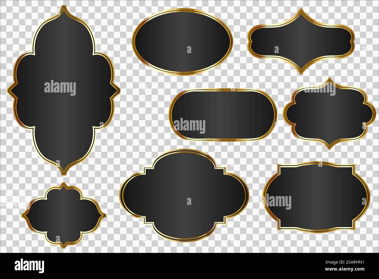 Elegant black labels set, glossy labels with golden frame isolated on ...