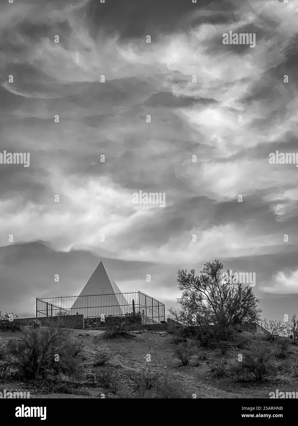 A black and white composition featuring Hunt's Tomb, the iconic white ...
