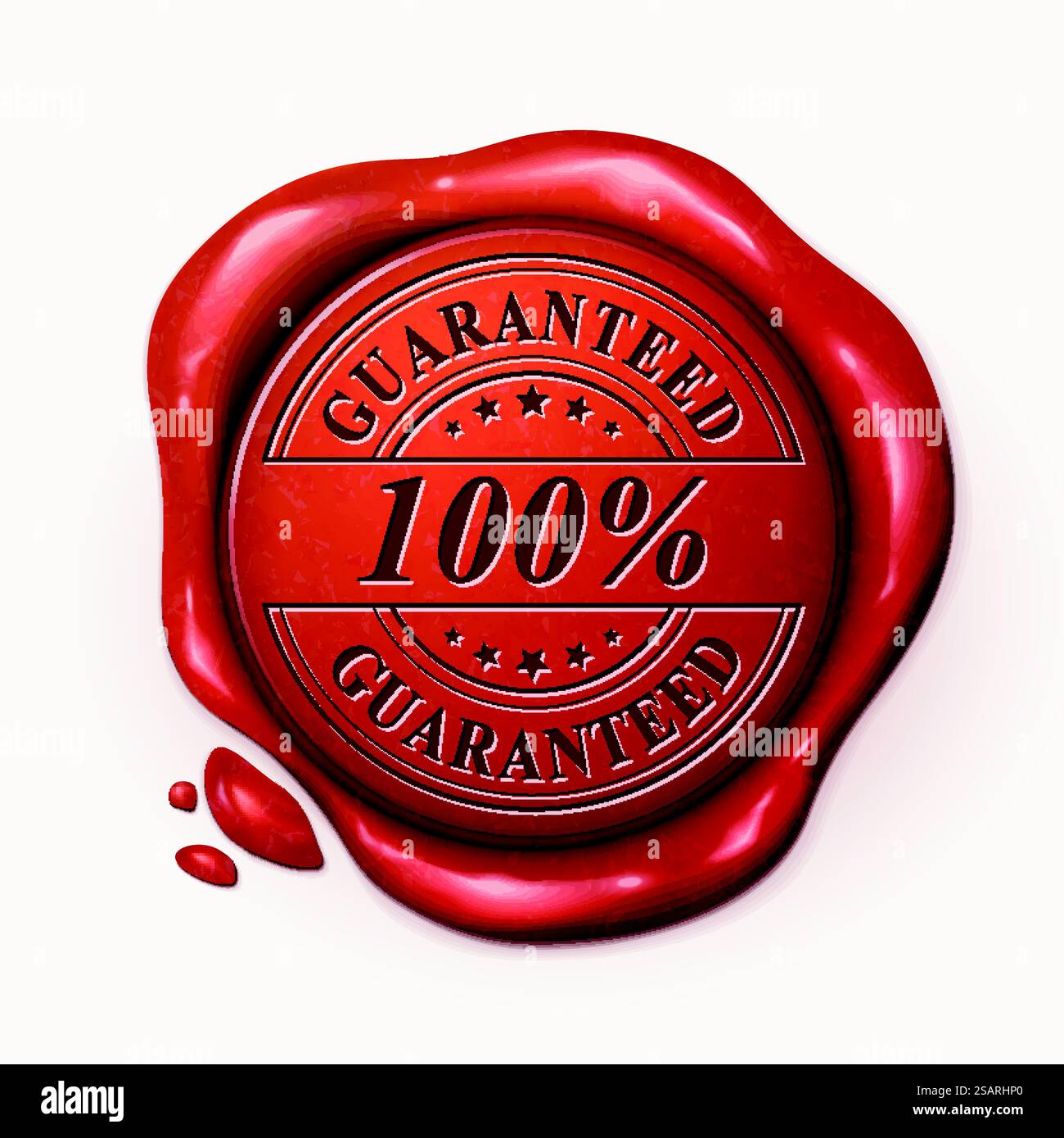 100 percent guarantee 3d illustration red wax seal over white ...