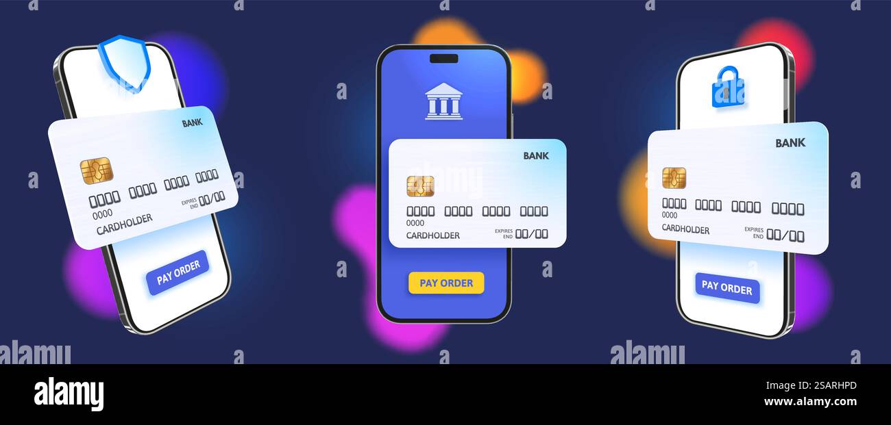 Mobile banking. Smartphone mockup with bank card template for banking ...