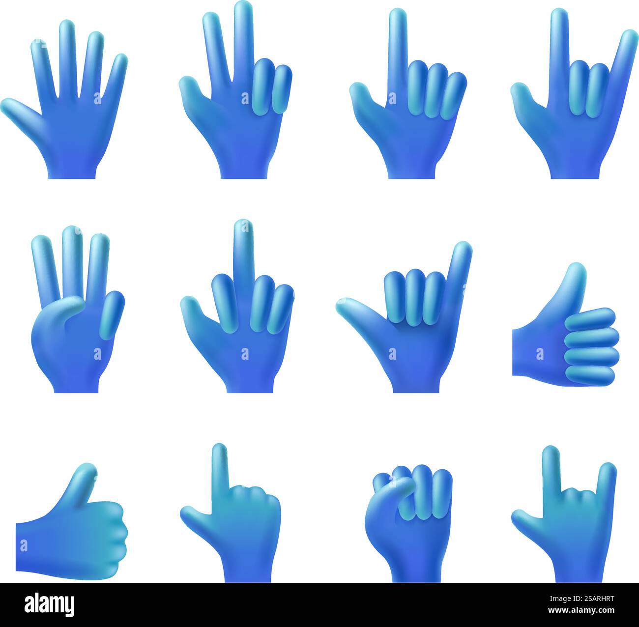 Hand gestures collection. 3D pointed finger gesture, high five or hello ...