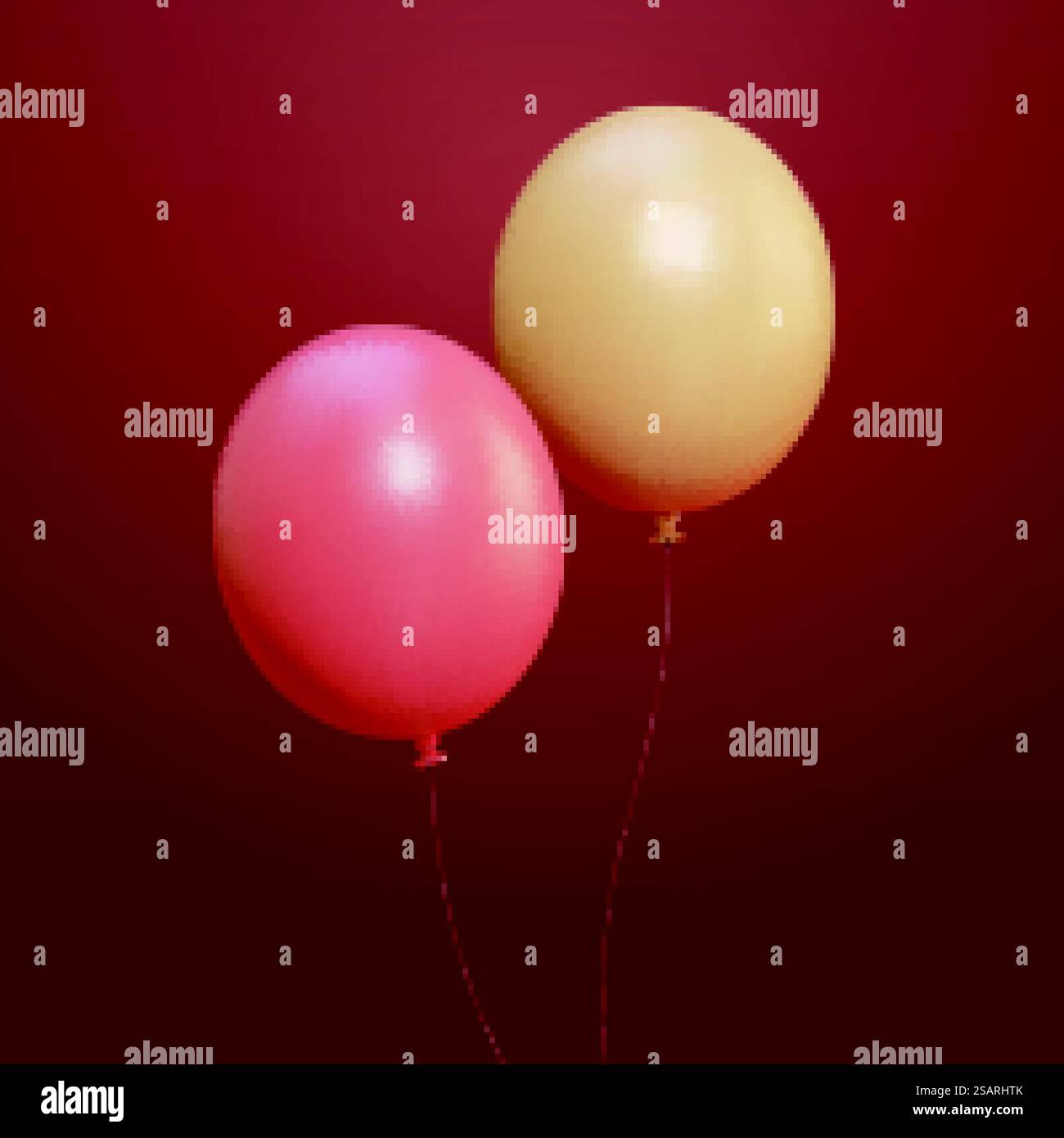 Two matt helium balloons isolated on red background, 3d rendering ...