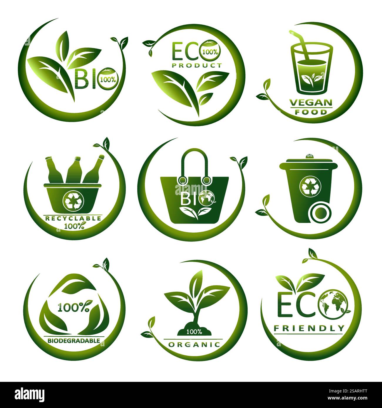 Ecological Icons, eco product, vegan food, biodegradable, green planet ...