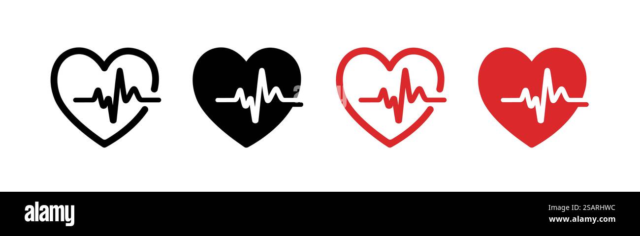 Heart beat icon set. Heart shape with pulse line. Vector illustration Stock Vector Image & Art ...