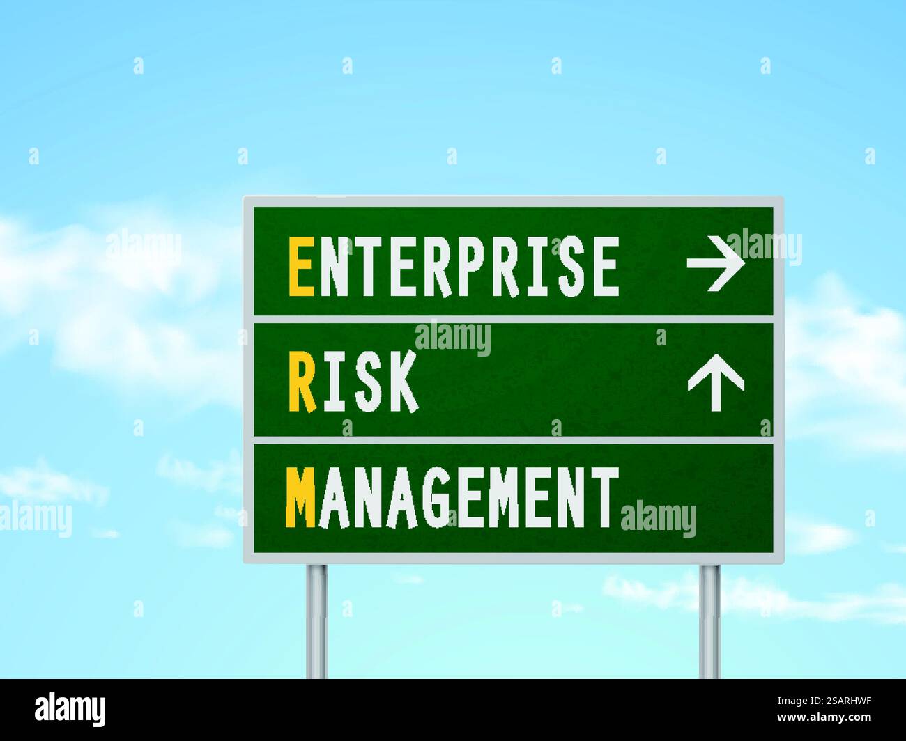 3d illustration enterprise risk management road sign isolated on blue ...