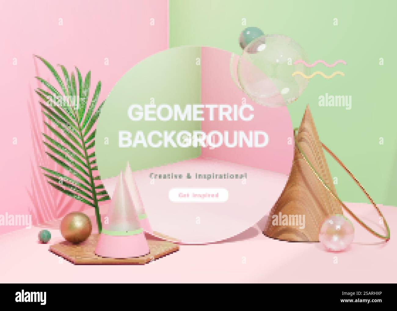 3d creative pastel background design. Composition of circle mirror with ...