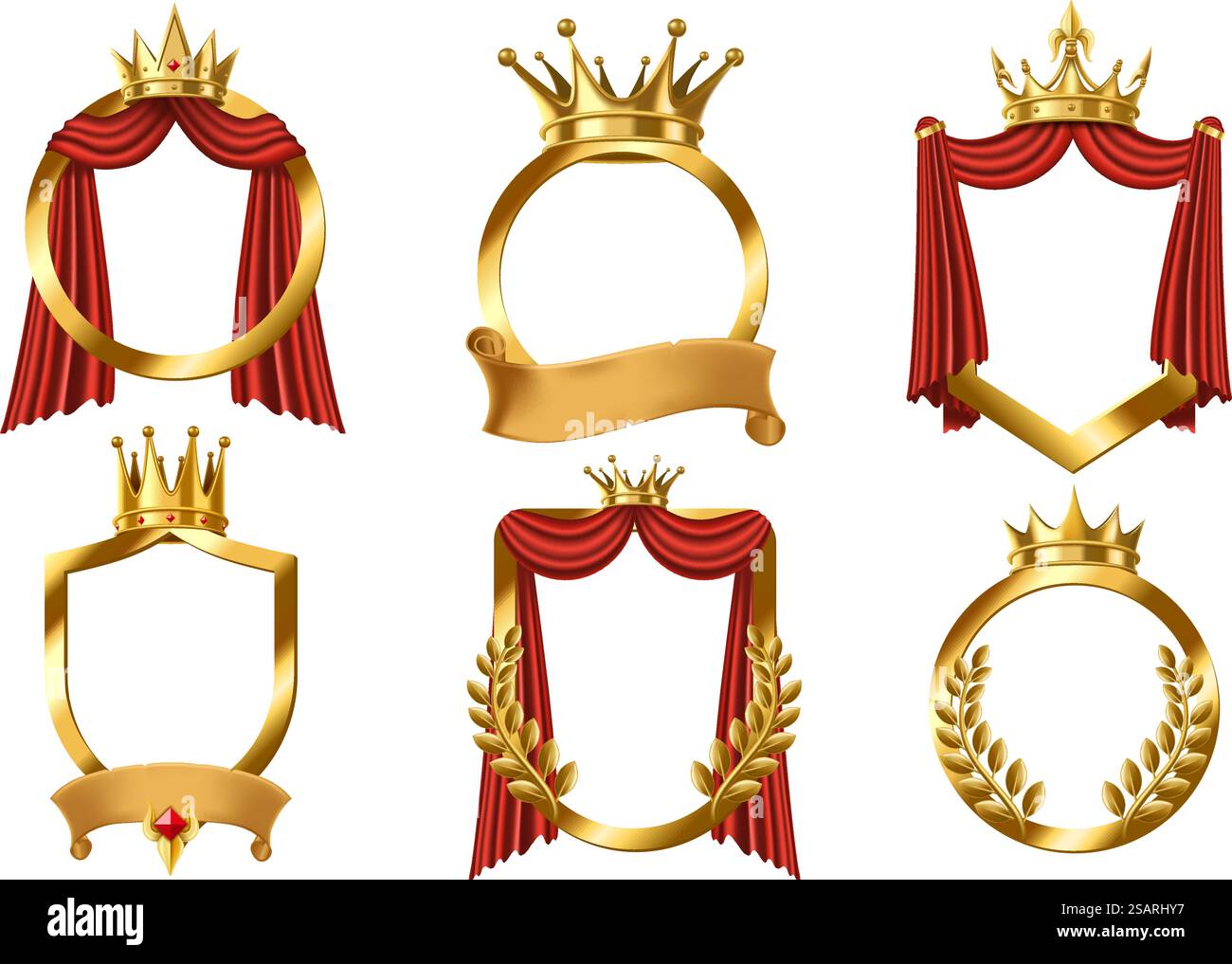 Golden crowned frame. Premium emblem mockup with gold laurel wreath ...