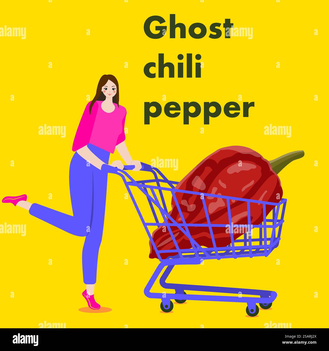 A woman holds cart with Ghost chili pepper. Isolated vector illustration Stock Vector Image ...