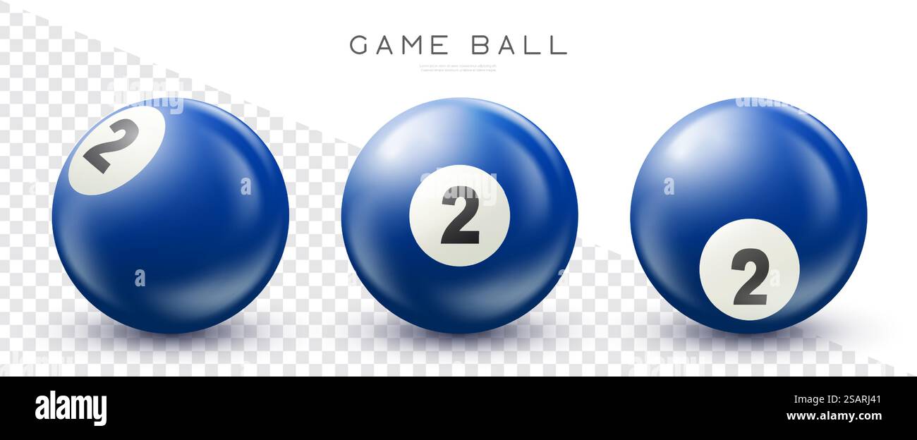 Billiard, blue pool ball with number 2 Snooker or lottery ball on ...