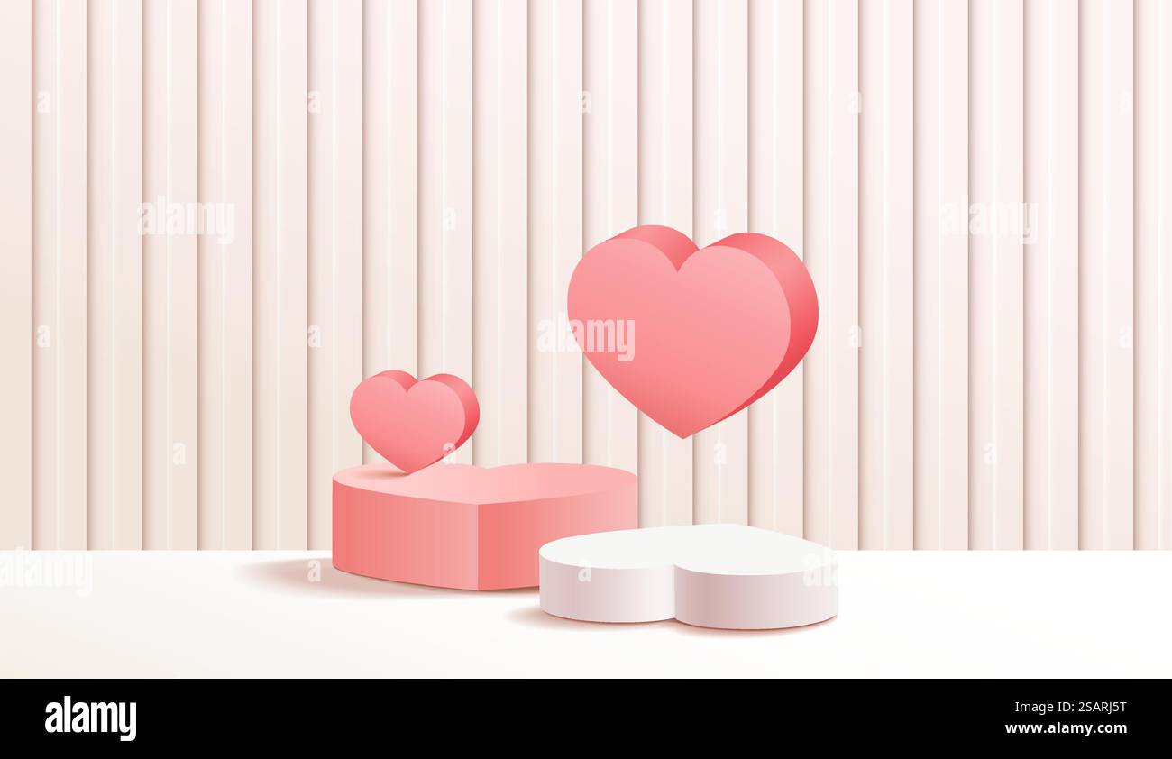 Pastel abstract 3d room with realistic stand or podium heart shape ...