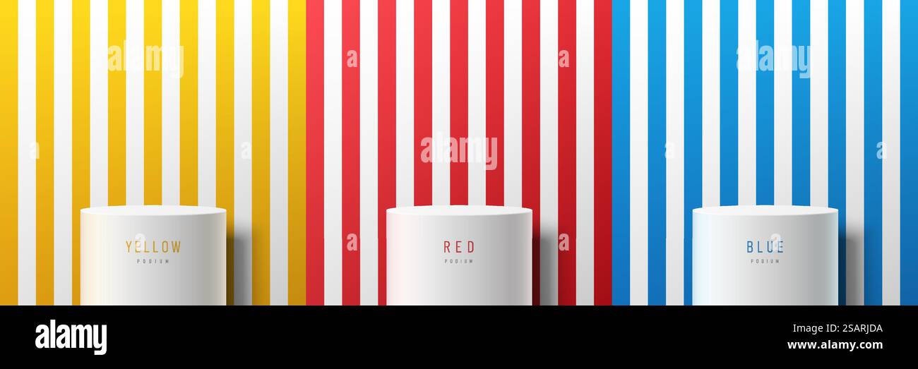 Set of yellow, red, blue, white vertical stripes pattern background ...