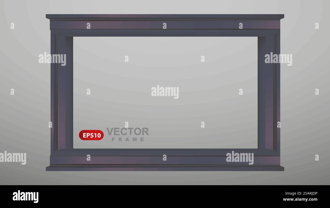 Vector black blank picture frame, realistic horizontal photo border ...