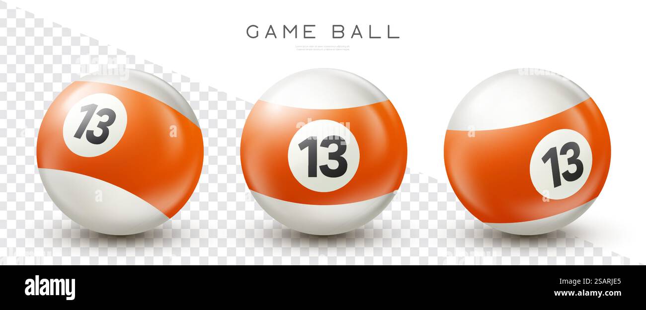 Billiard, orange pool ball with number 13 Snooker or lottery ball on ...