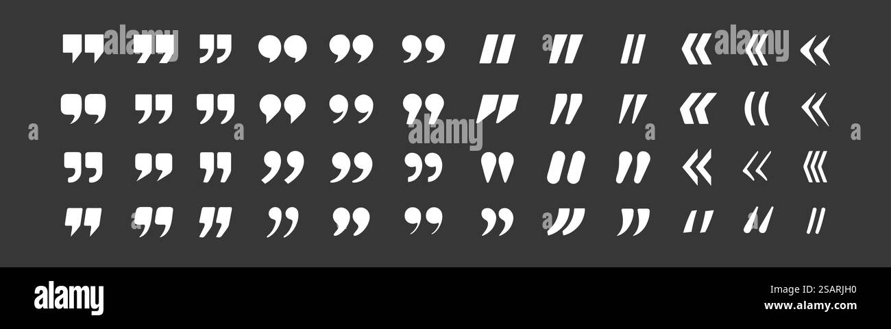 Set of quote marks. White quotes icons on black background. Vector ...