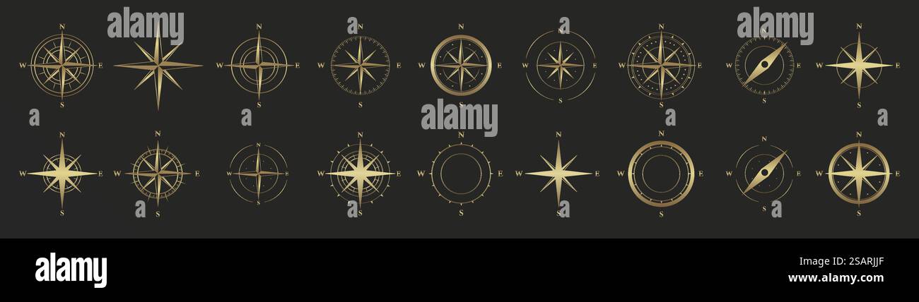 Vintage marine wind rose. Navigational compass with cardinal directions ...