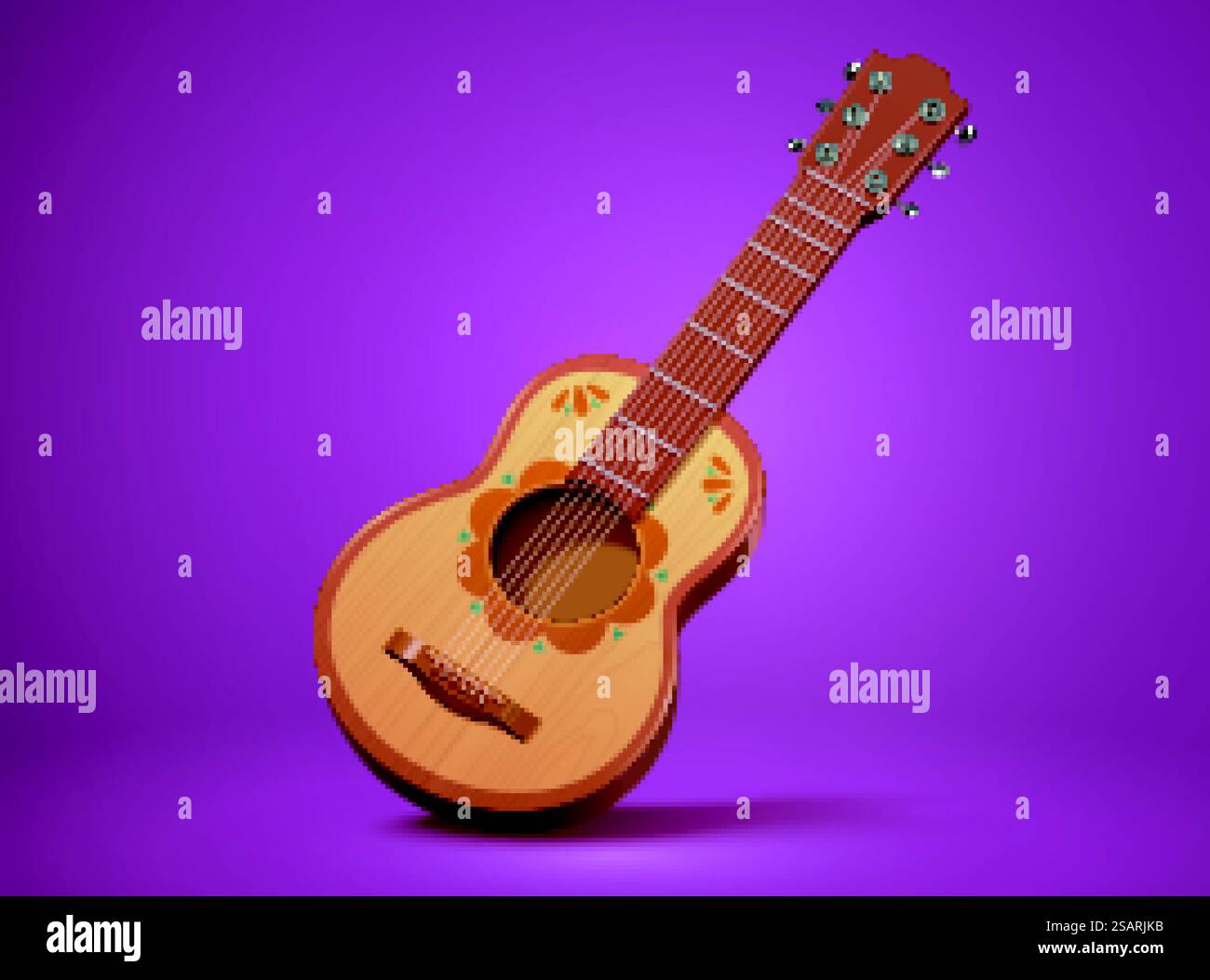 3d illustration of a wooden guitar with Mexican pattern, isolated ...