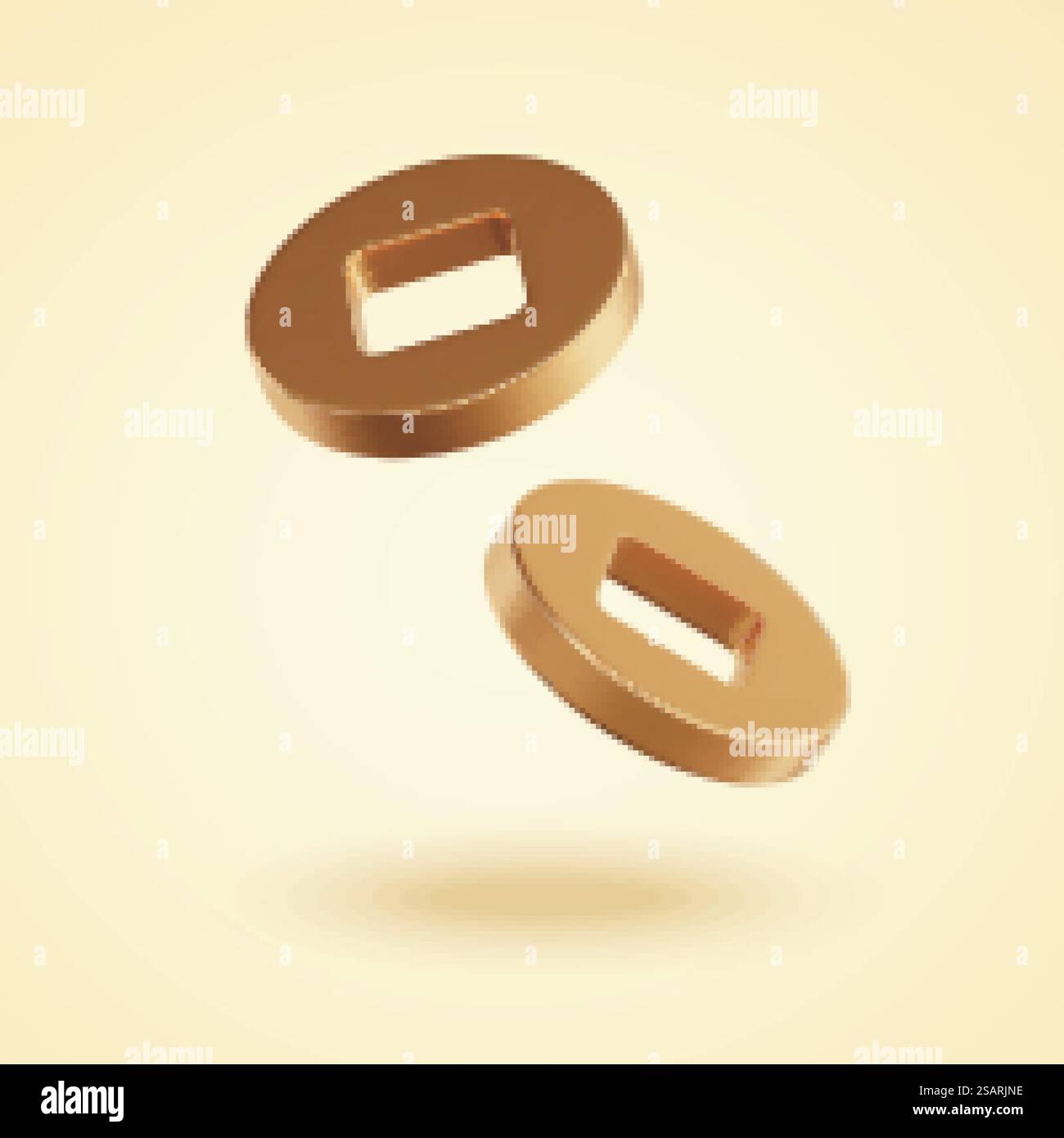 3d illustration of ancient Japanese or Chinese matt gold coins in ...