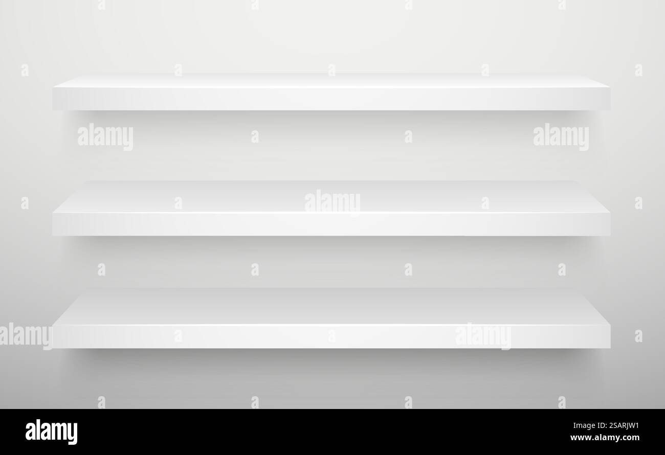 White shelf mockup. Empty shelves template. Realistic bookshelf design ...