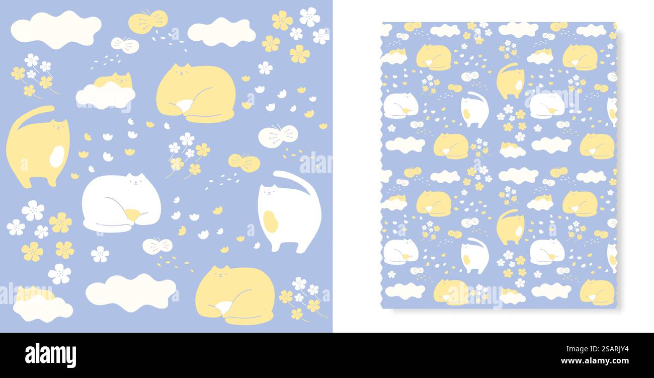 Cute seamless patterns, hand-drawn style used for fabric, textile ...