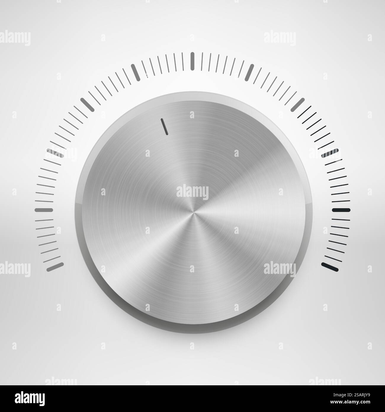 Volume button with metal texture and scale. Music steel chrome knob on ...