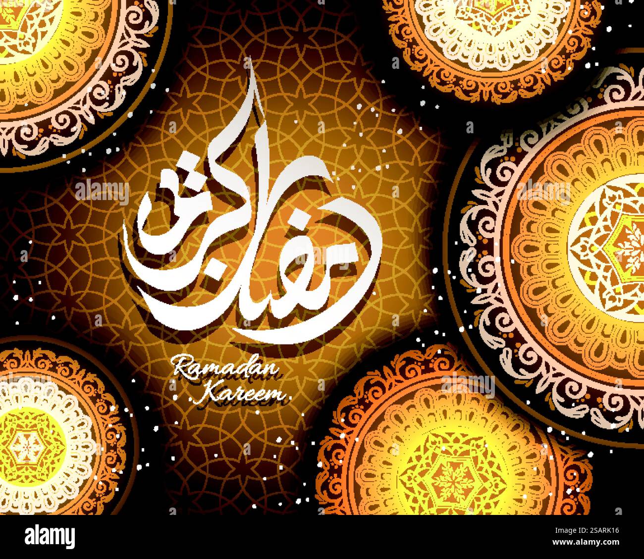 Ramadan Kareem design, golden color geometric background with Arabic ...