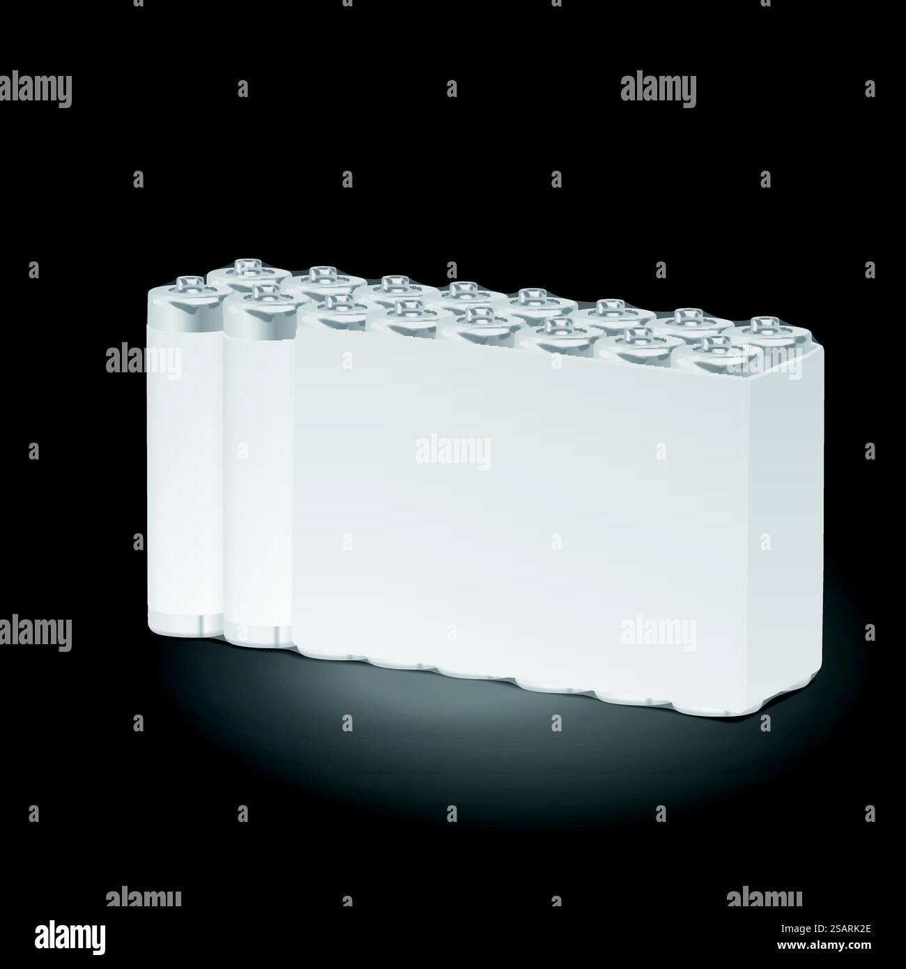 pack of blank batteries isolated on black background. 3D illustration ...