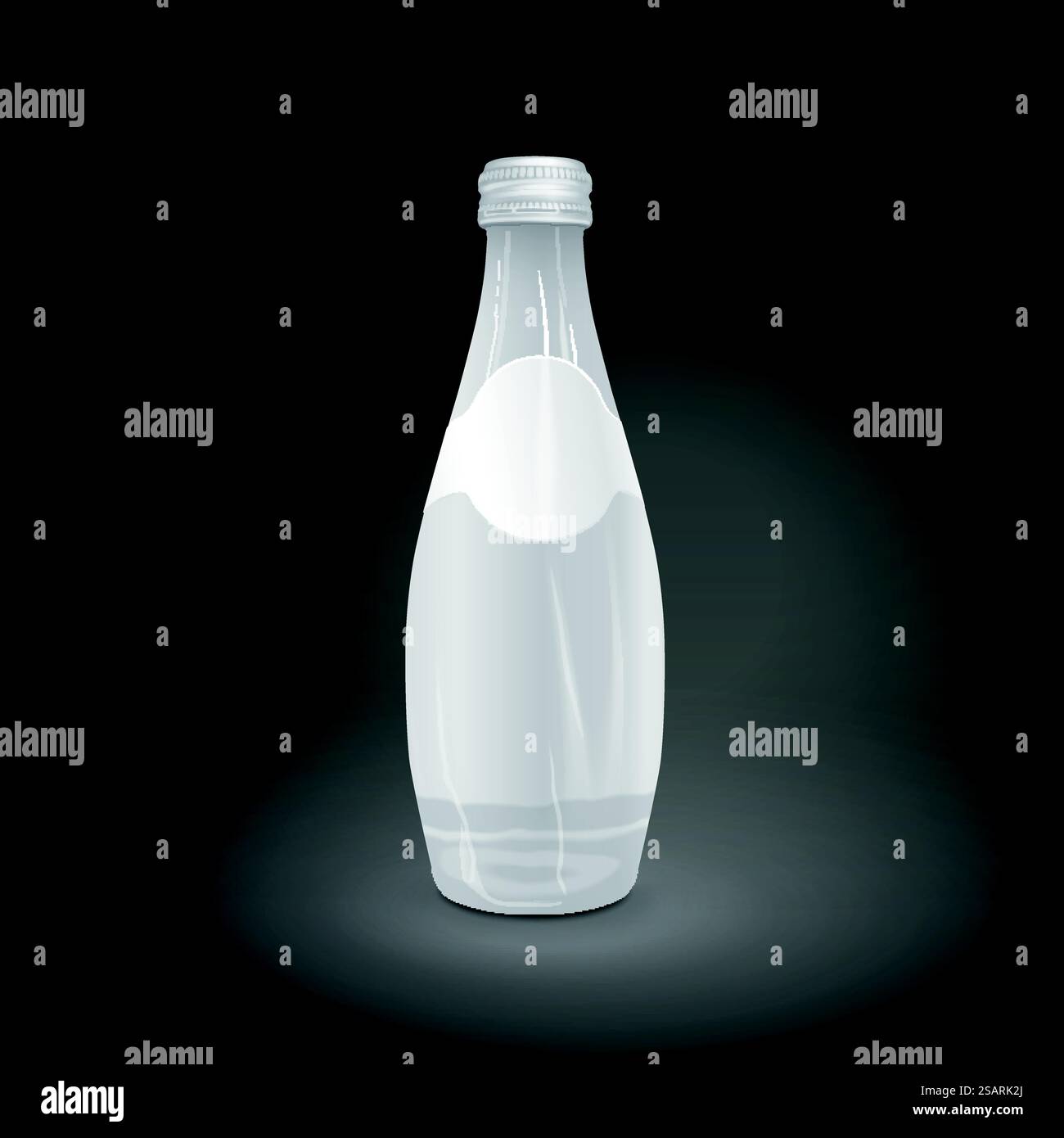 glass beverage bottle with blank label isolated on black background. 3D ...