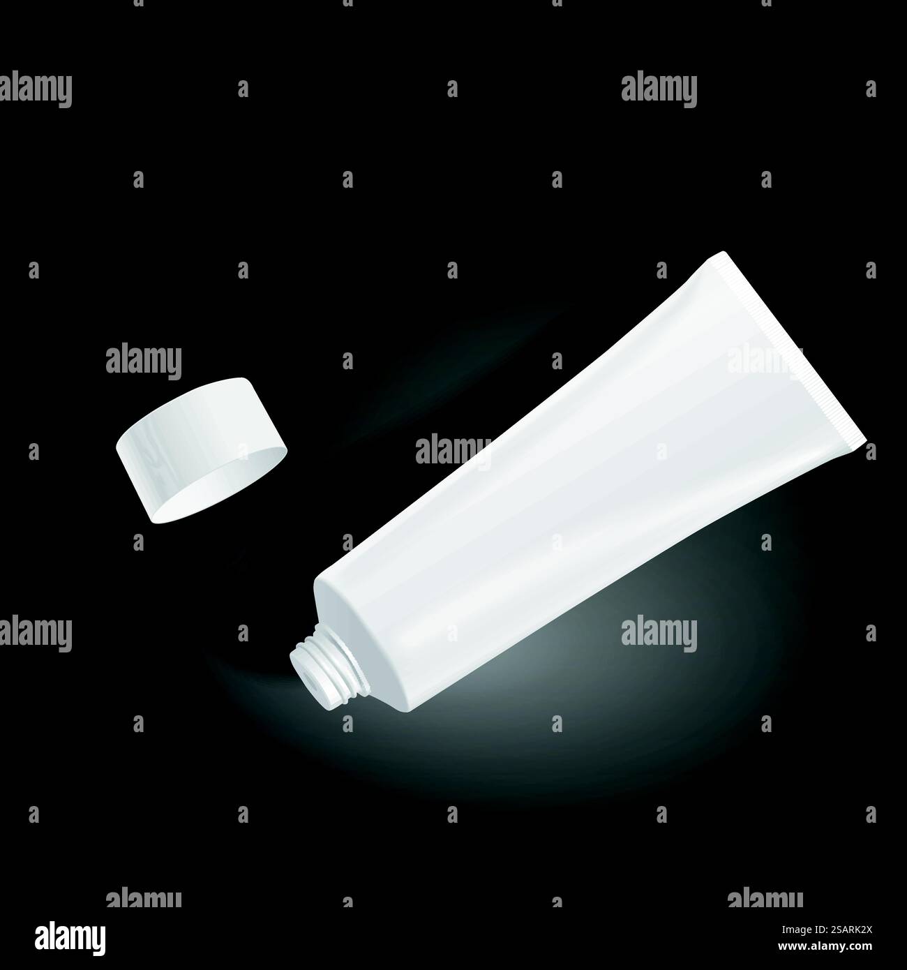 realistic blank tube with a wide cap isolated on black background. 3D ...