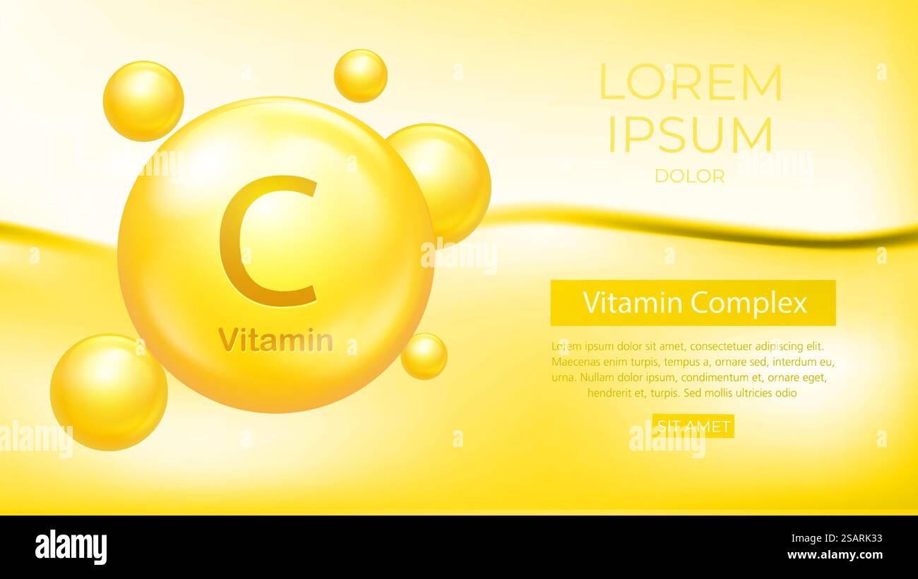 Vitamin C pills vector banner. Vitamin complex medical capsules for ...