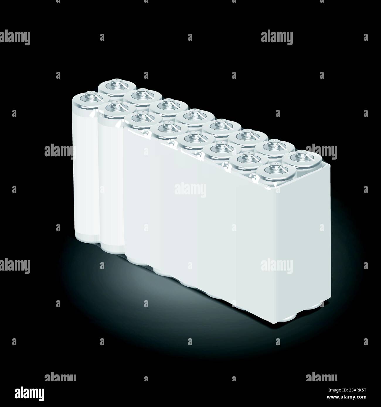 pack of blank batteries isolated on black background. 3D illustration ...