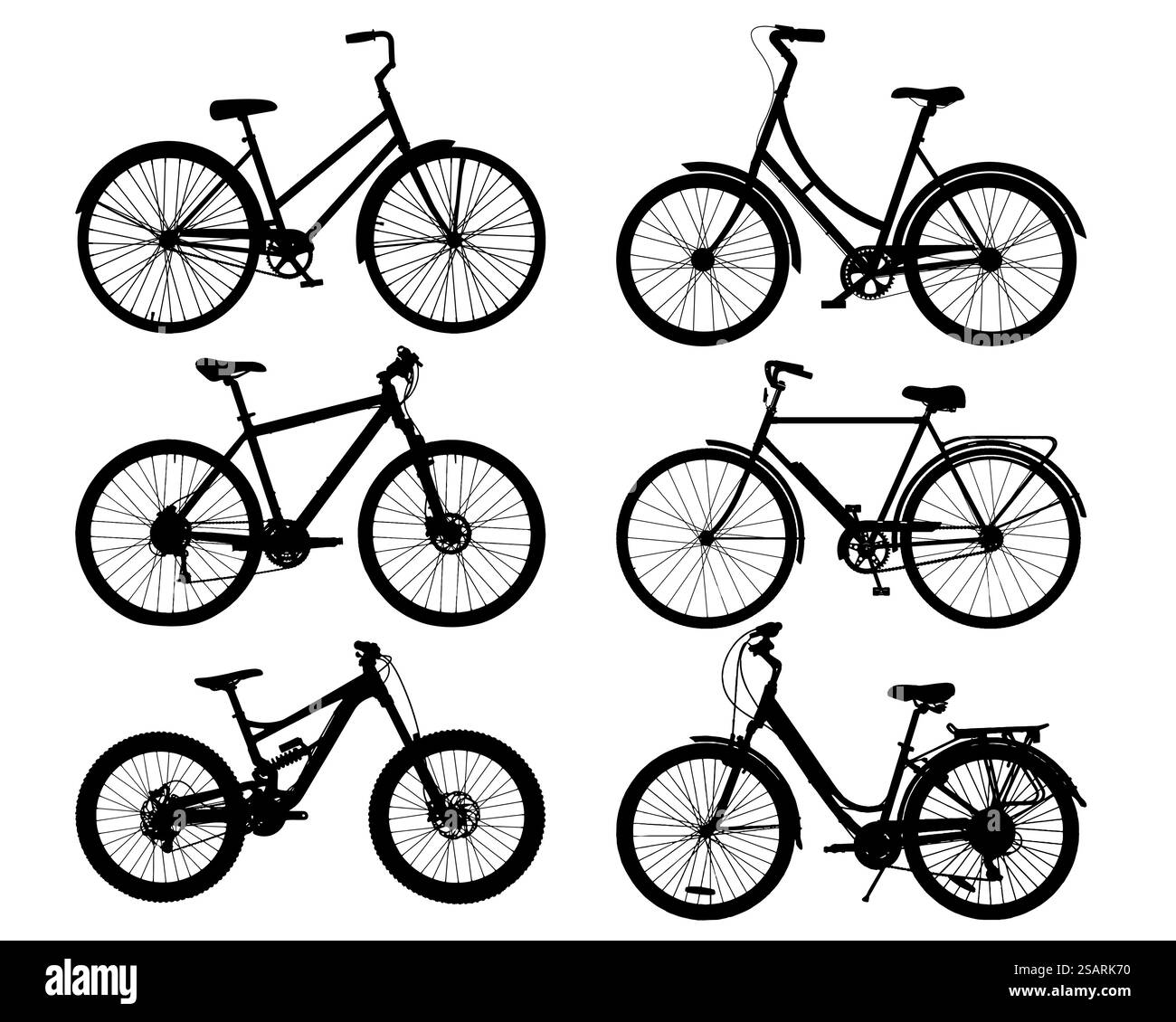 Vector bicycle silhouette set isolated on white background. Collection ...