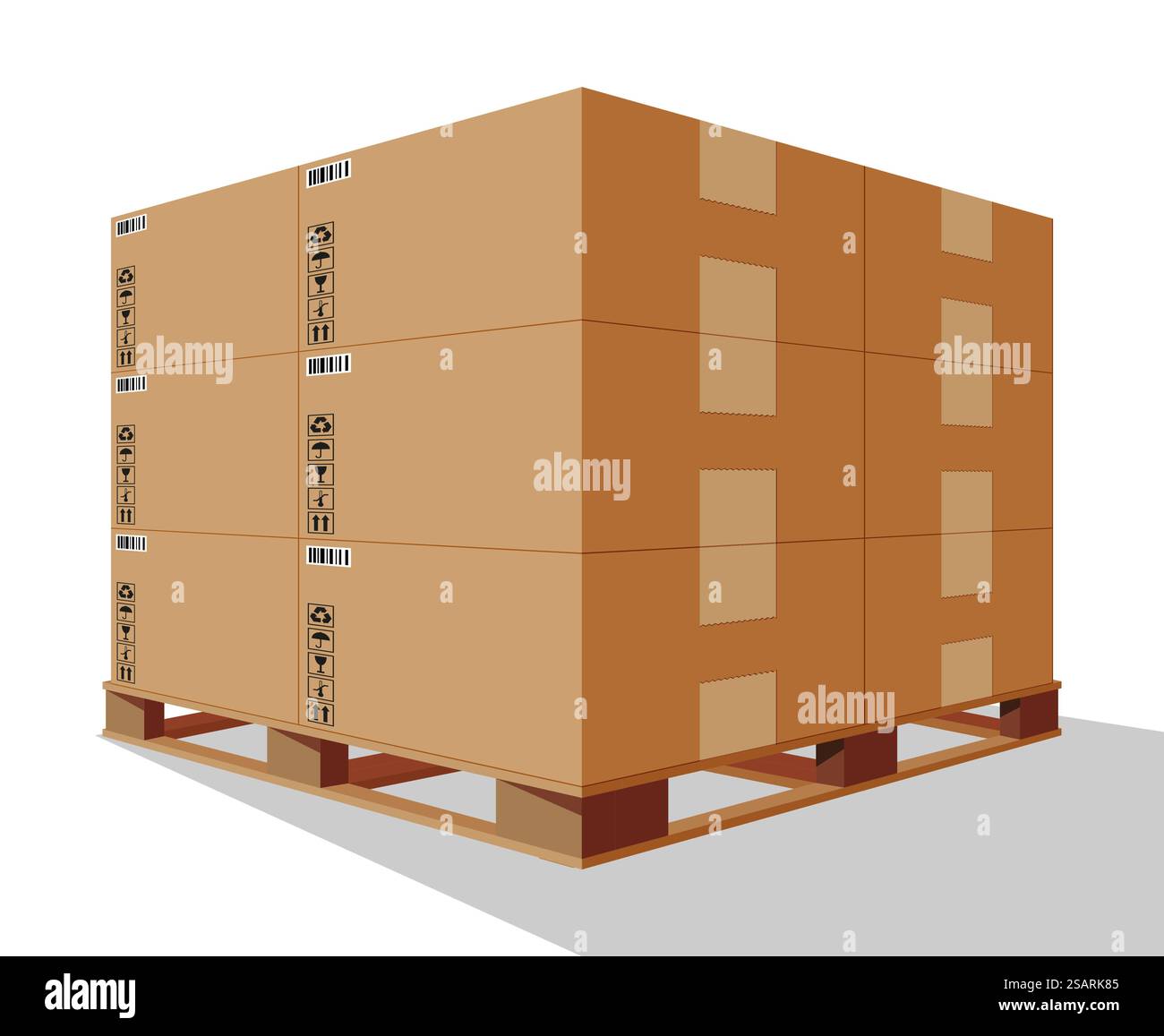 Cardboard Boxes Pile on Wooden Pallet Isolated on White. Carton ...