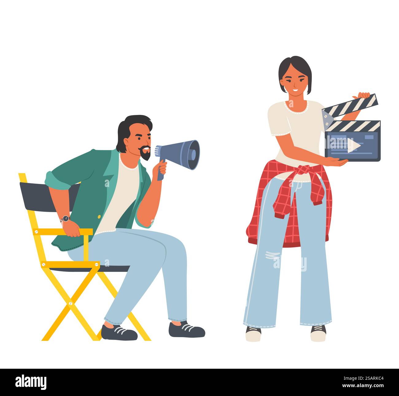 Film director and assistant engaged in cinema production vector ...