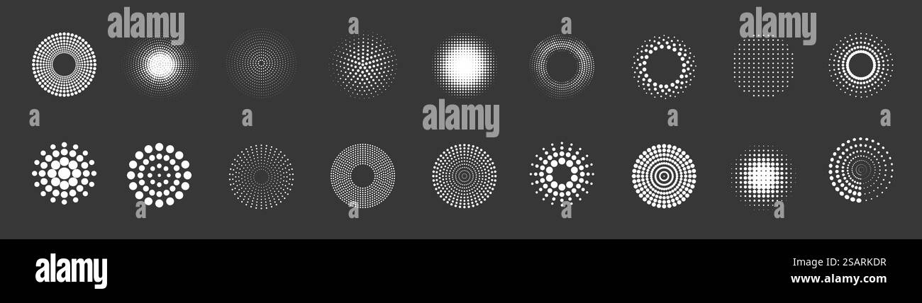 Round halftone shape frames black circles with dotted texture hi-res ...