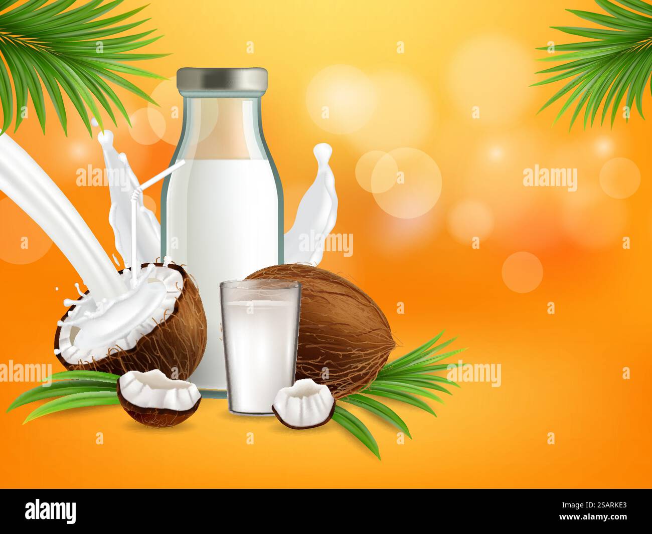 Organic coconut milk poster banner template. Vector realistic ...