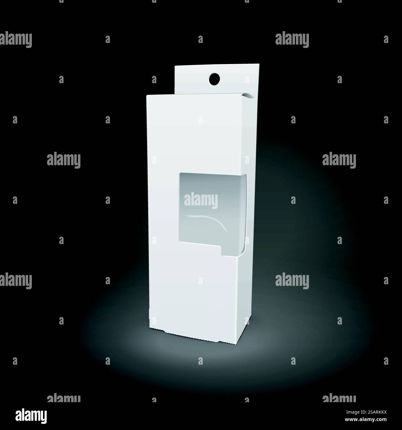 cardboard box with a transparent plastic window isolated on black ...