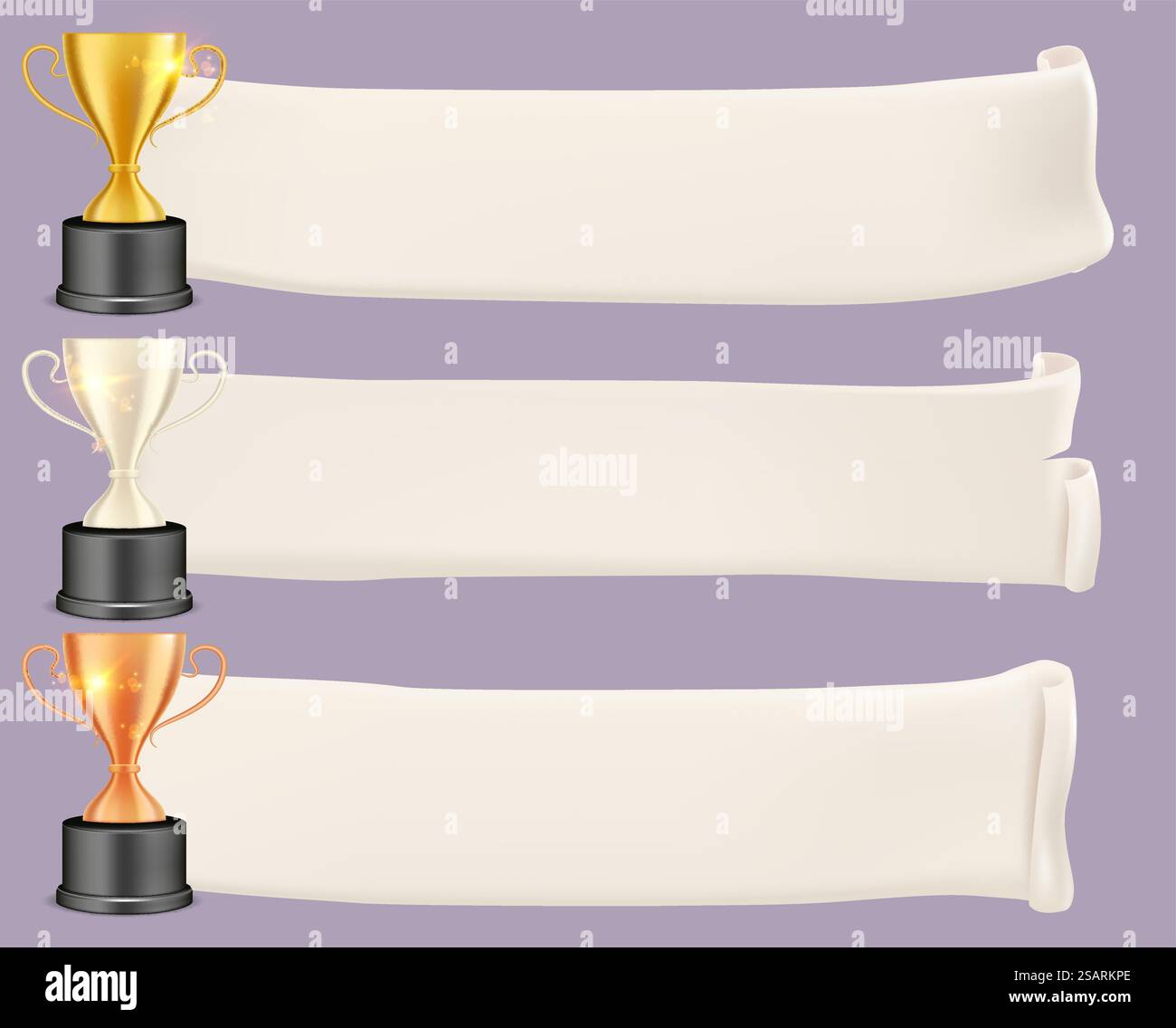 Gold, silver, bronze winner trophy goblet cup rewards with medieval ...