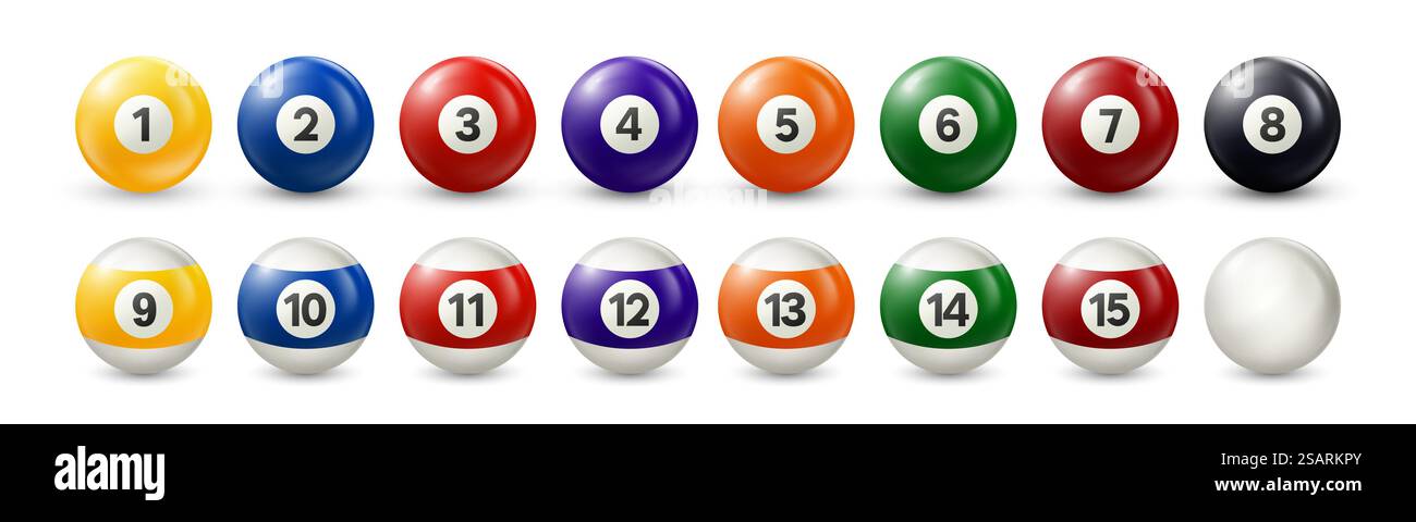 Billiard, pool balls set. Vector realistic snooker ball collection with ...