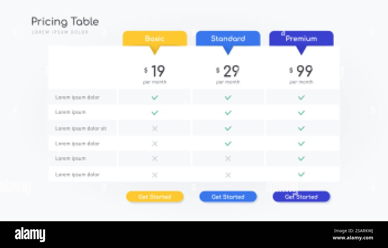 Pricing table infographic design with banner and options vector template. Pricing table ...