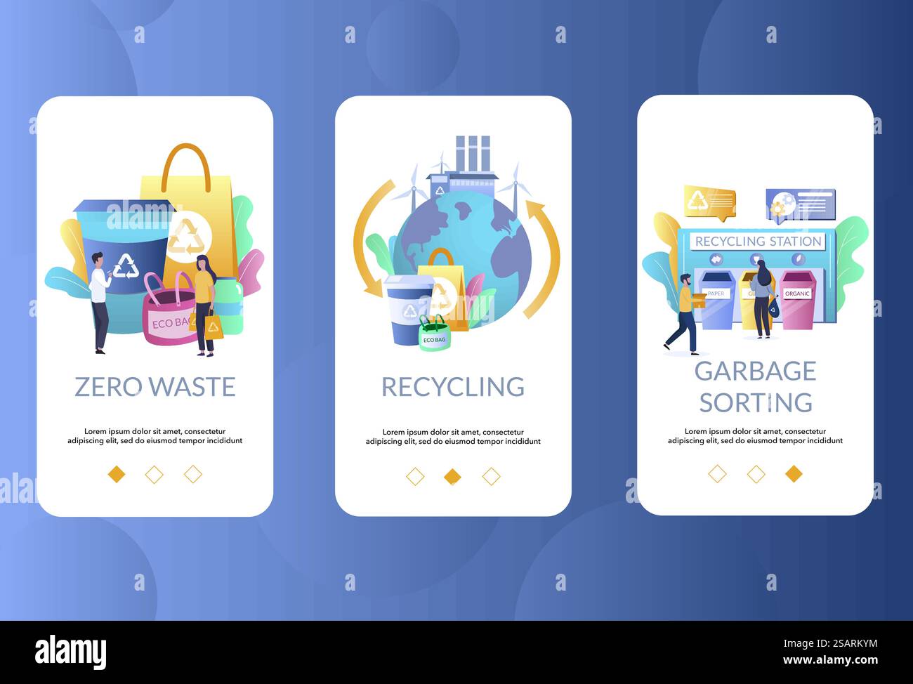 Zero waste mobile app onboarding screens. Menu banner vector template ...