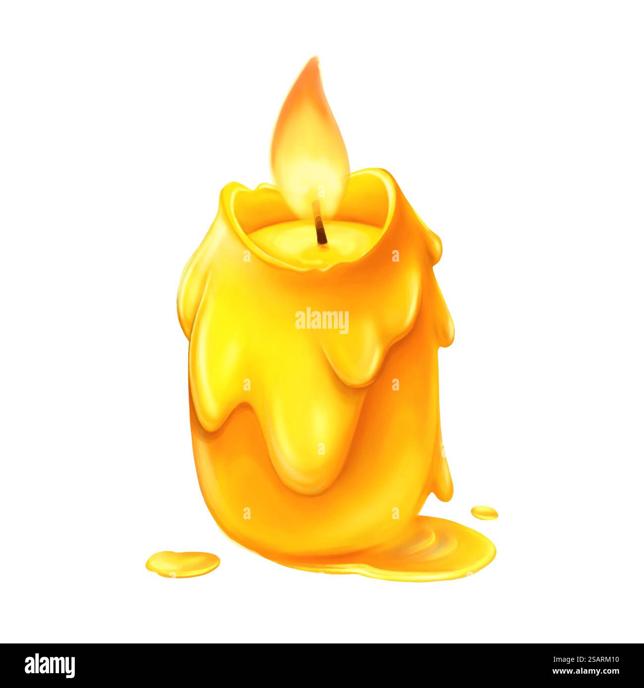 Burning yellow candle isolated on white background. Cartoon icon ...
