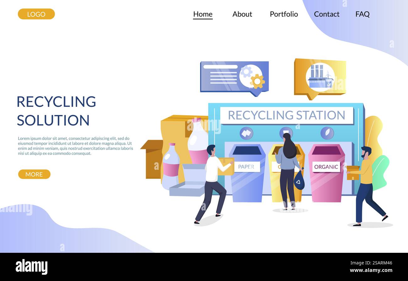 Recycling solution vector website template, web page and landing page design for website and ...
